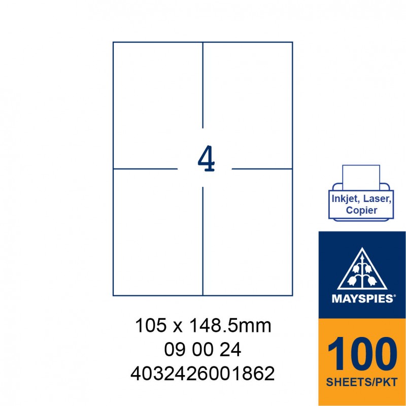 MAYSPIES 09 00 24 LABEL FOR INKJET / LASER / COPIER 100 SHEETS/PKT ...